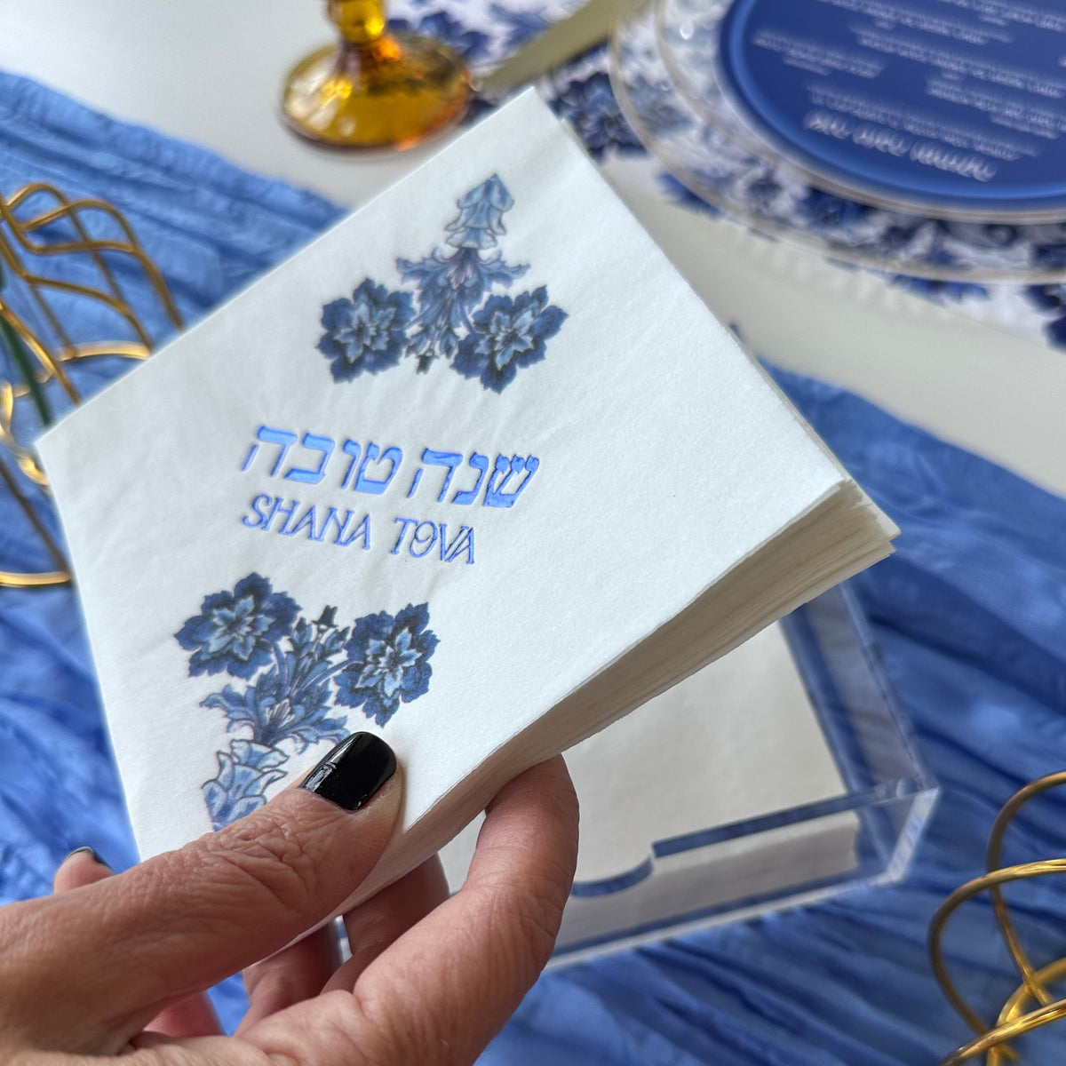 Rosh Hashanah Napkins, Blue Floral, set of 20 – Romilipo